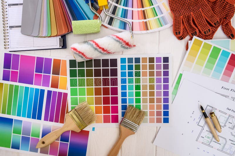 Color Palette with Painting Tools Close Up Stock Image - Image of board ...