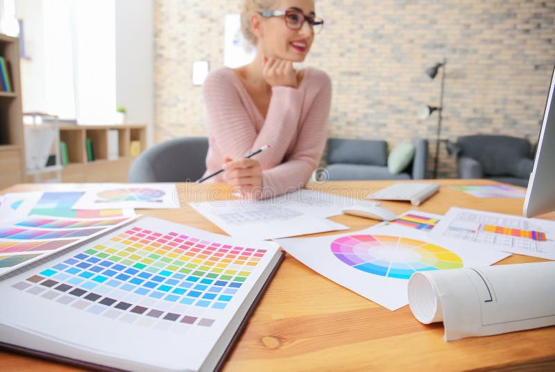 Color Palette on Table of Designer in Office Stock Image - Image of ...