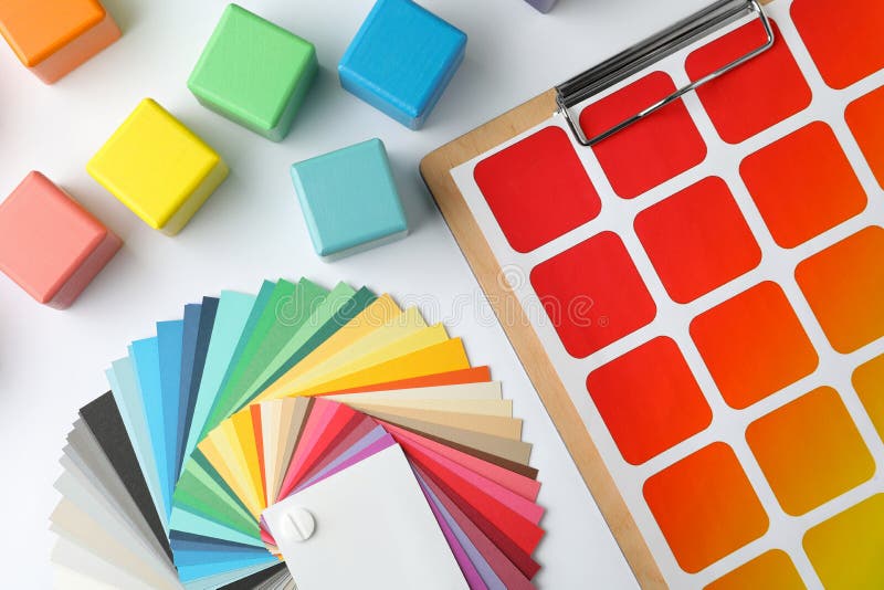 Color Palettes and Cubes on White, Top View Stock Image - Image of ...