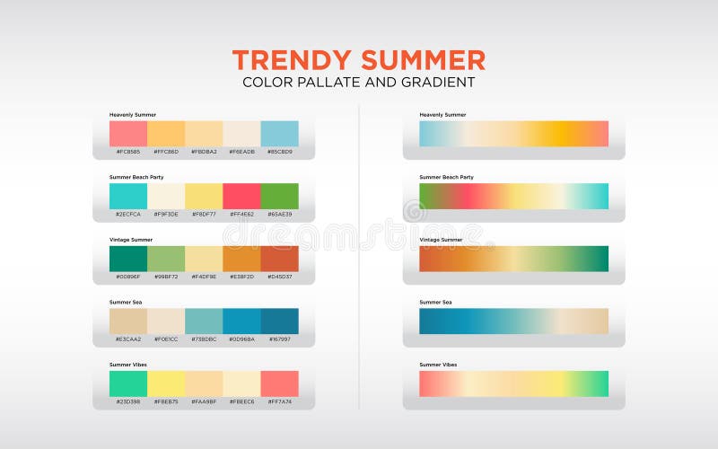 Color Palettes, Color Schemes, Color Gradients for Trendy Summer. 5 ...