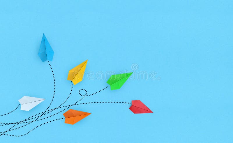 Color Paper Airplanes on Blue Background Stock Image - Image of ...