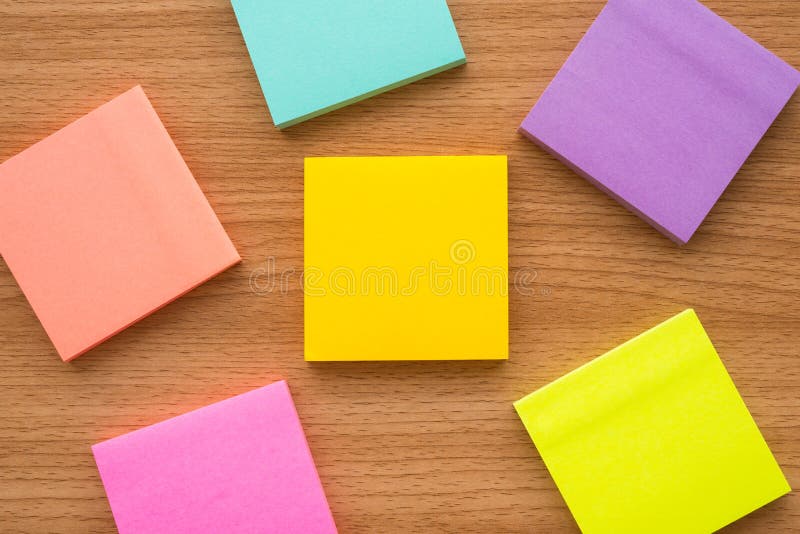 Color Paper Notes on Wood Table Background Stock Photo - Image of blank ...