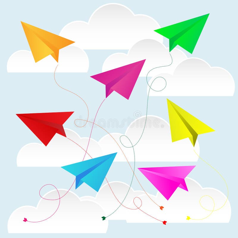 Color Paper Plane with Paper Cloud Stock Vector - Illustration of ...