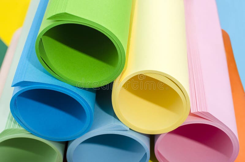 Color Paper Rolled and Piled. Stock Photo - Image of colored, blank ...