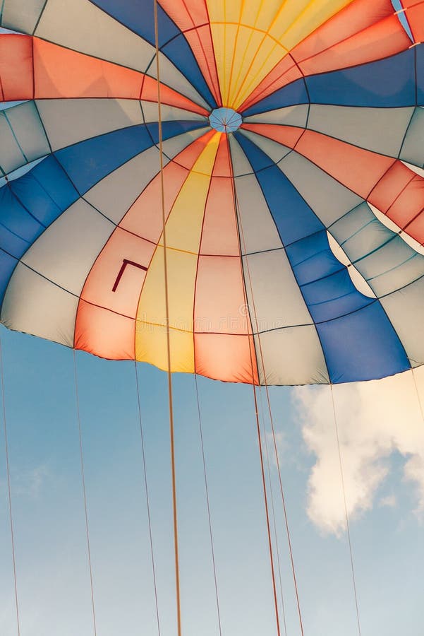 Color Parachute Kite in Cloudy Sky Stock Photo - Image of leisure ...