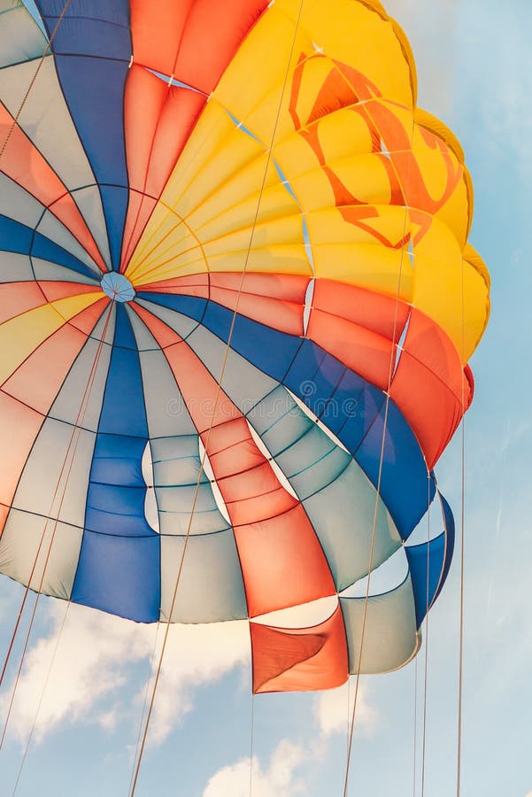 Color Parachute Kite in Cloudy Sky Stock Photo - Image of leisure ...