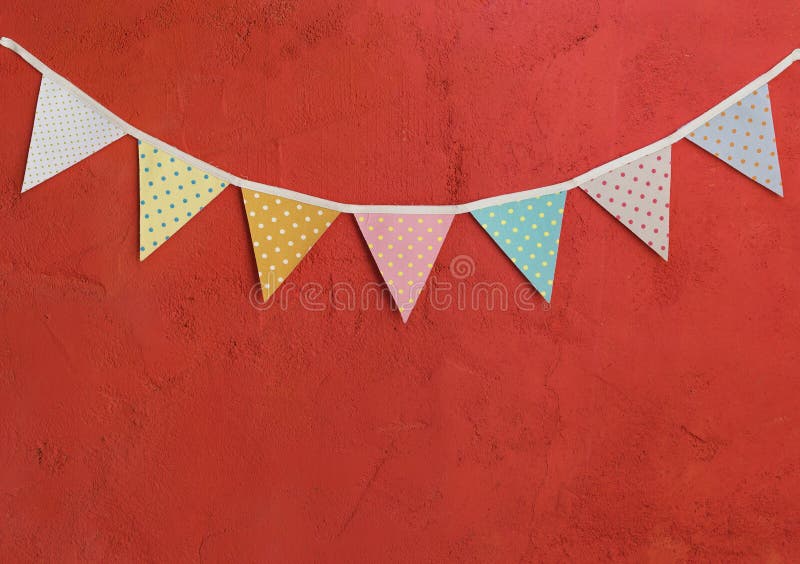 Color Party Flags on Red Cement Wall Stock Image - Image of carnival ...