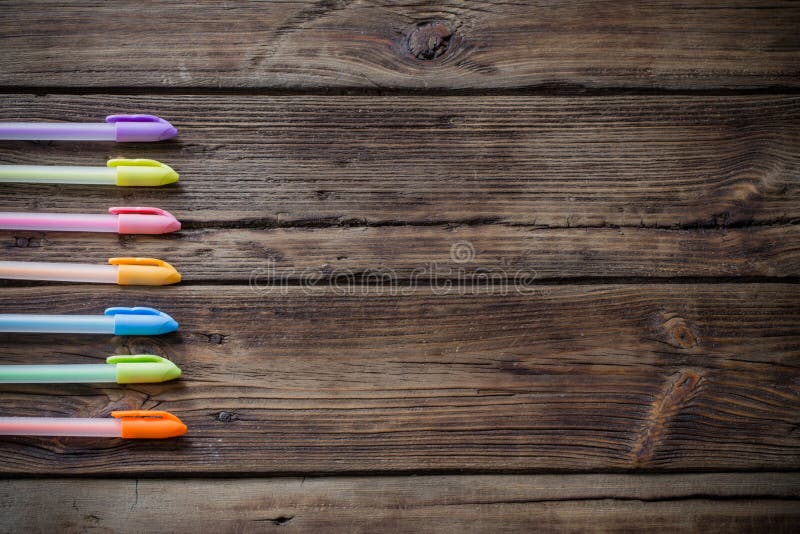 Color Pastel Pens on Wooden Background Stock Photo - Image of design ...
