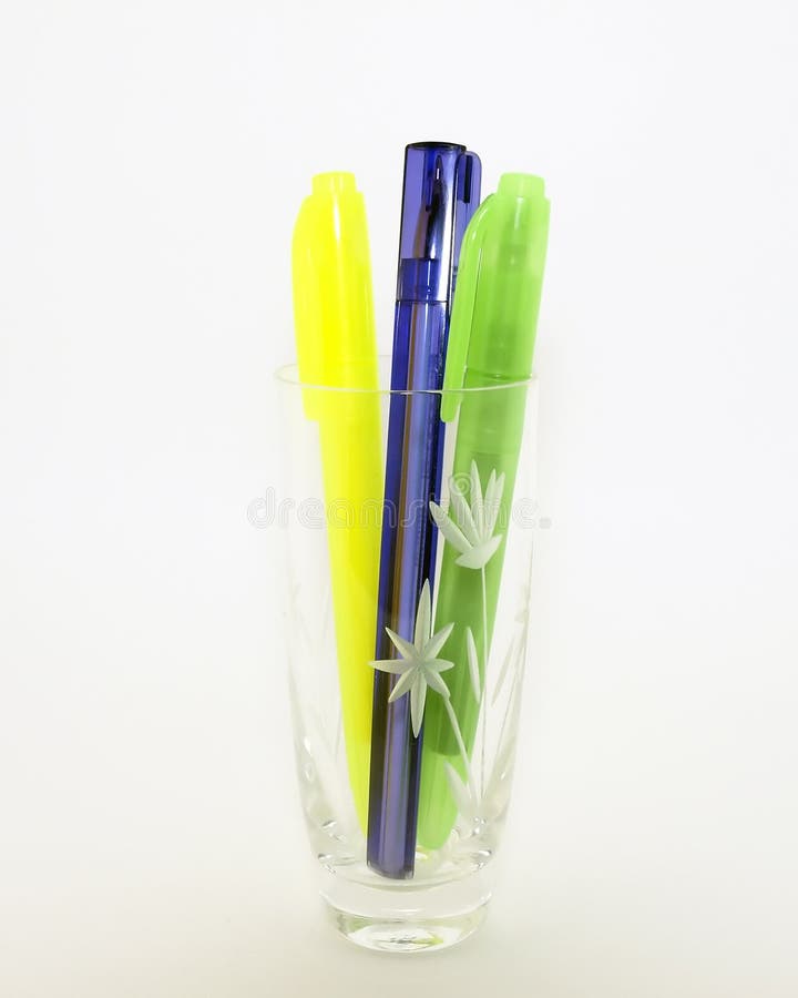 Color pen with glass stock photo. Image of isolated, green - 11179342
