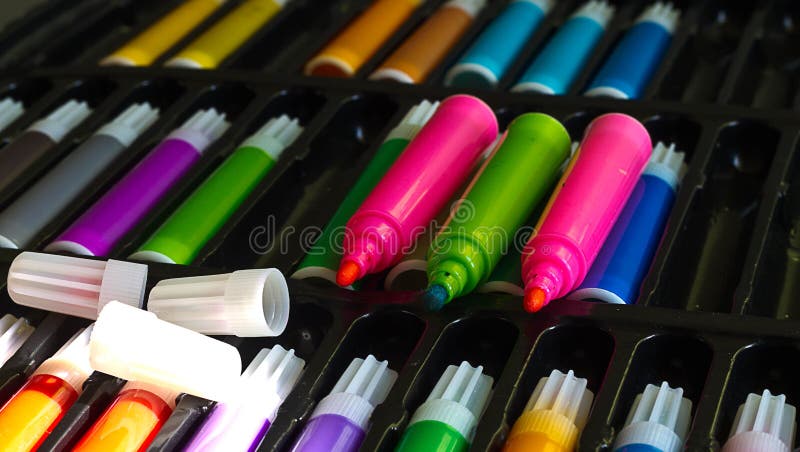 Color pen set stock image. Image of blue, preschool, instrument - 52682717