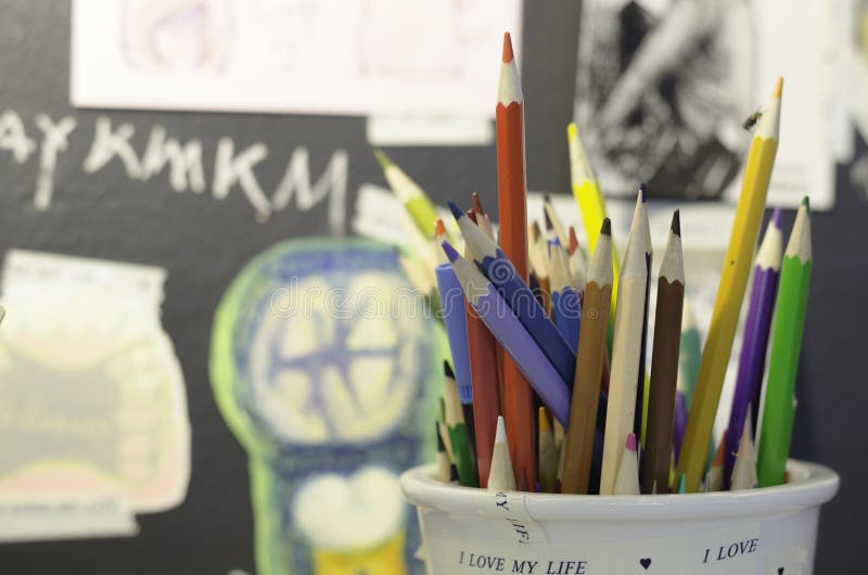 Color Pencil with Creative Wall Stock Image - Image of drawings ...