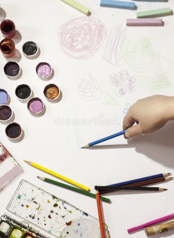 Color Pencil, Paint, Handmade at Work Stock Image - Image of office ...