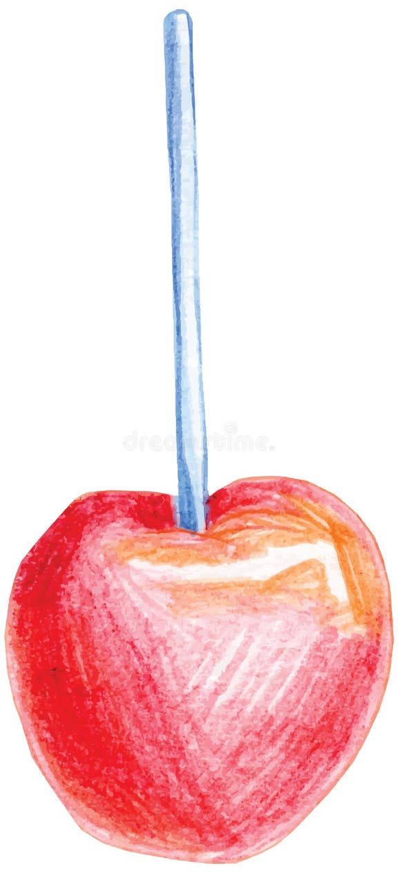 Color Pencil Vector Red Apple on Stick Stock Vector - Illustration of ...