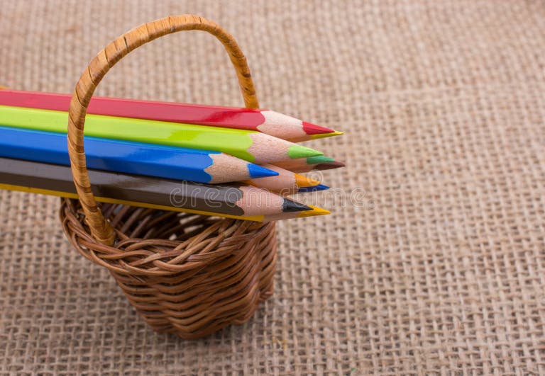 Color Pencils and a Basket on Canvas Stock Photo - Image of drawing ...