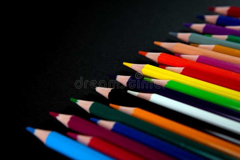 Color Pencils on Black Background Stock Image - Image of create ...