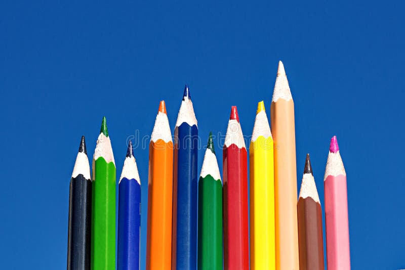 Color Pencils on Blue Background Stock Image - Image of drawing, draw ...