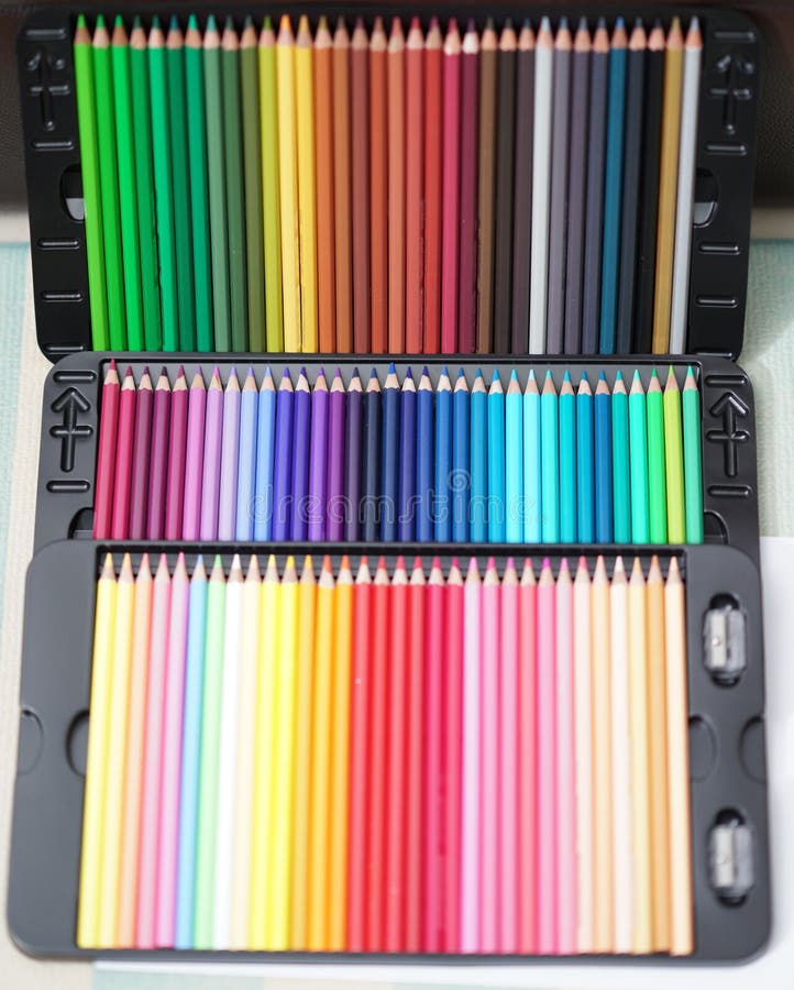 Color Pencils in Boxes on Display Stock Photo - Image of colorful ...