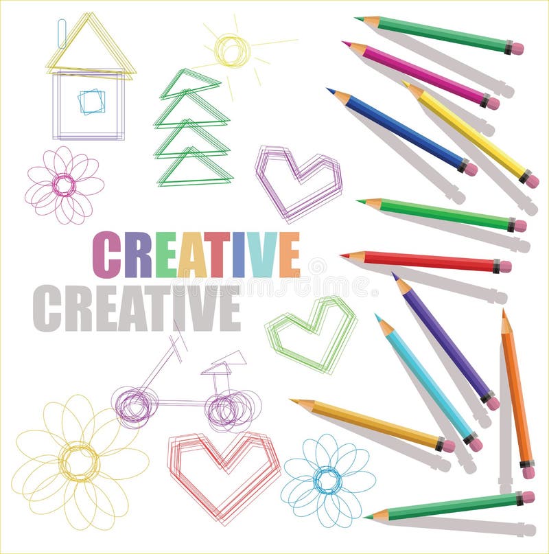 Color Pencils with Kids Drawings and Text Creative Stock Vector ...