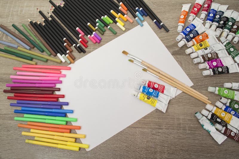 Color pencils and markers. stock image. Image of pattern - 89826159