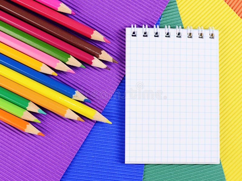 Color Pencils on Paper with Notebook Stock Image - Image of graphic ...