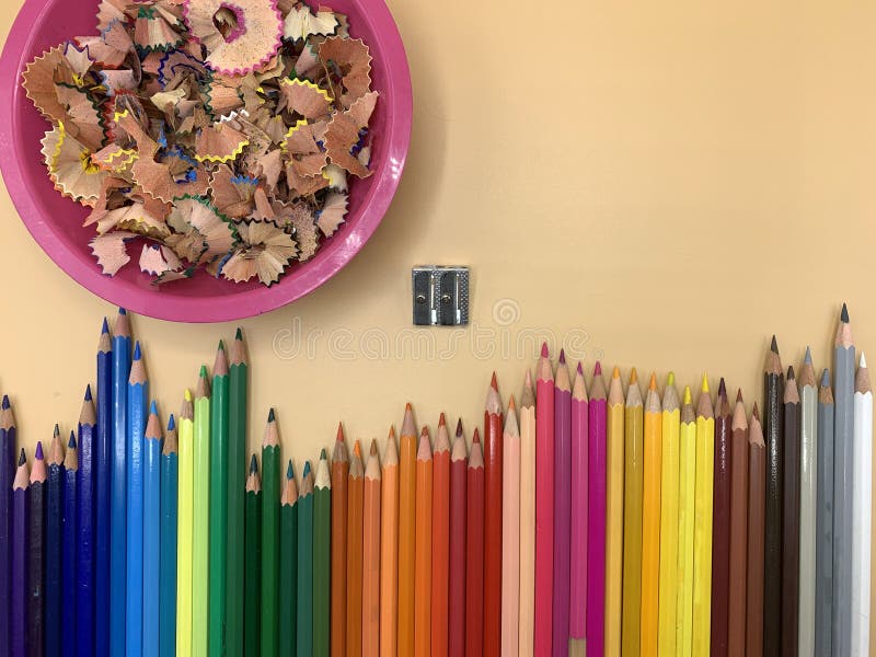 Color Pencils and Pencil Sharpener Stock Image - Image of salad, crayon ...
