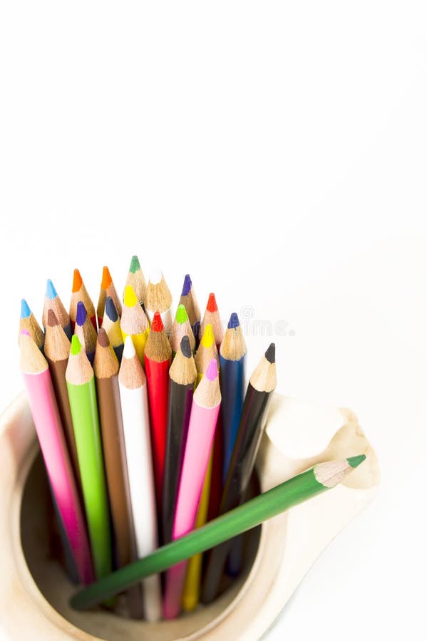 Color Pencils in Pitcher Isolate White Background Stock Photo - Image ...