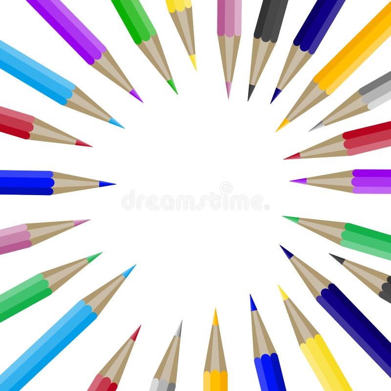 Color Pencils in Round Shape with Copyspace for Text Stock Vector ...