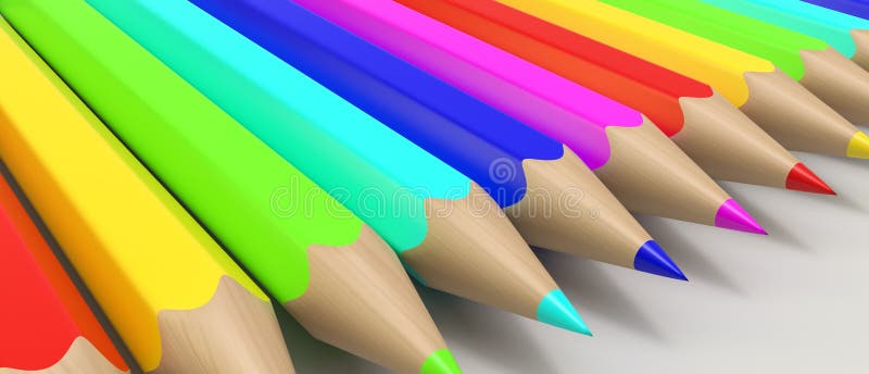 Color pencils in a row stock illustration. Illustration of drawing ...
