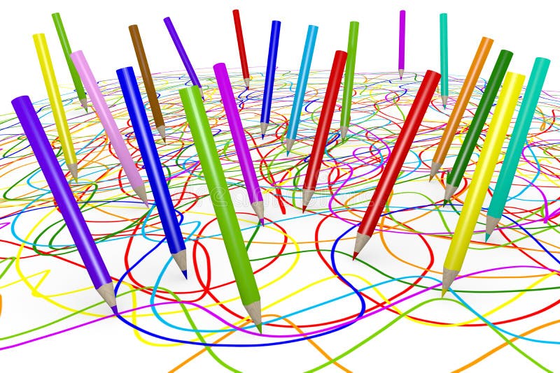 Color pencils and scribble stock illustration. Illustration of rainbow ...