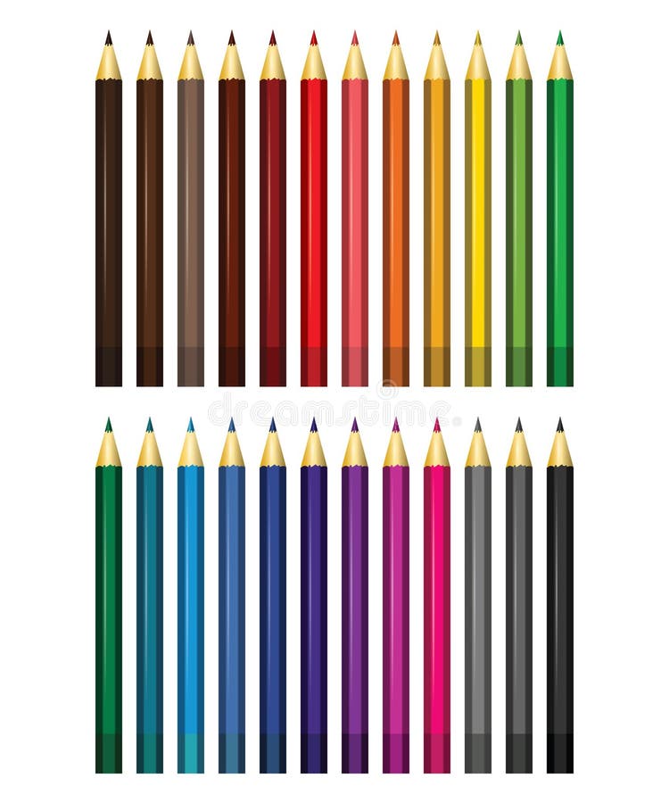 Color Pencils Set. 24 Colored Pencils Stock Vector - Illustration of ...