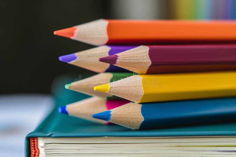 Color Pencils with Stack Book Stock Illustration - Illustration of ...