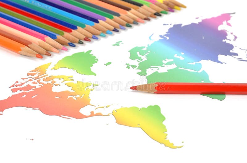 Color Pencils and World Map Stock Image - Image of orange, black: 22778687