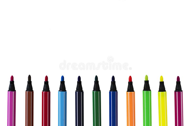 Color Pens Isolated on White Background, Close Up, Use for Presentation ...