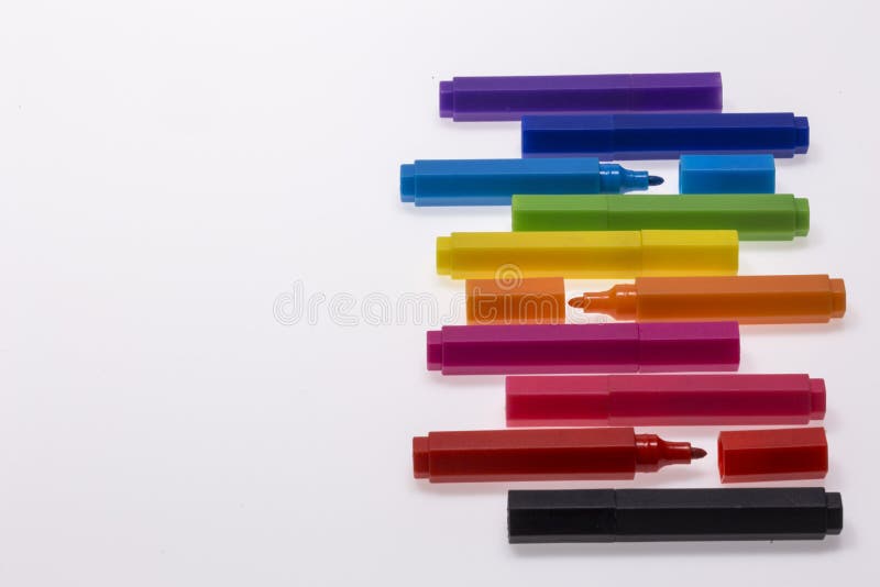 Color Pens on White Background Stock Photo - Image of graphic, pink ...