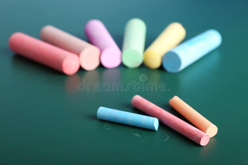 Color Pieces of Chalk on Table, Stock Image - Image of childhood ...