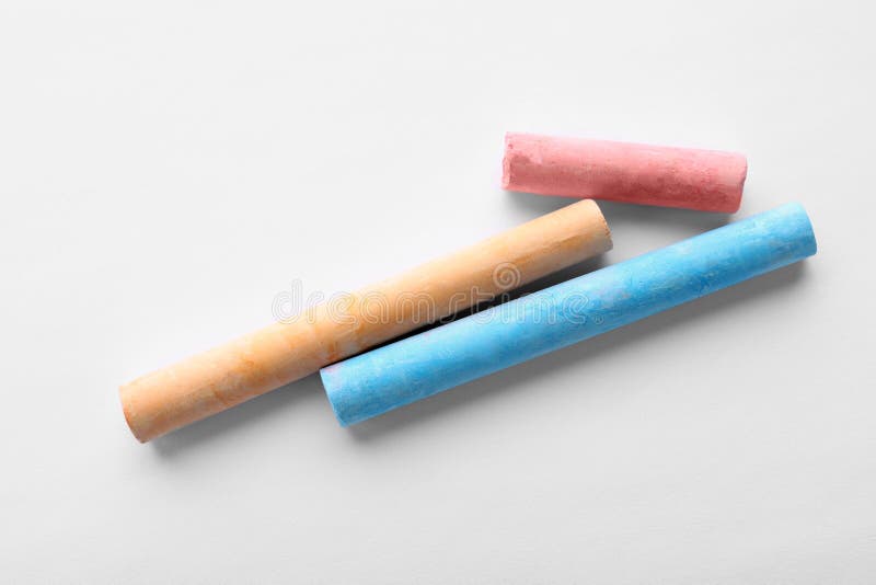 Color Pieces of Chalk on White Background, Top View Stock Image - Image ...
