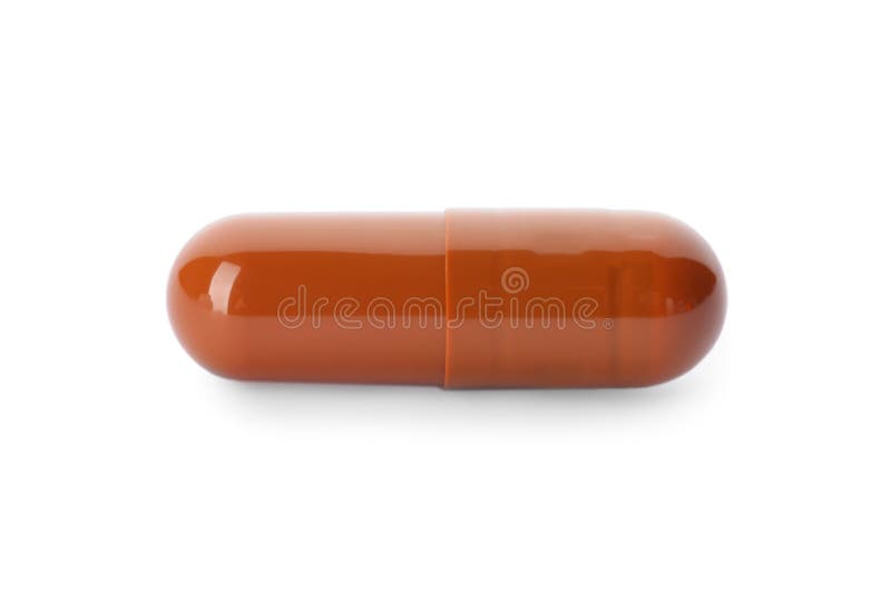 One Brown Pill on White Background. Medicinal Treatment Stock Image ...
