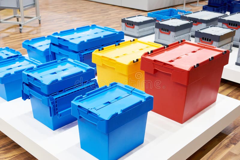 Color Plastic Boxes in Hardware Store Stock Image - Image of colored ...