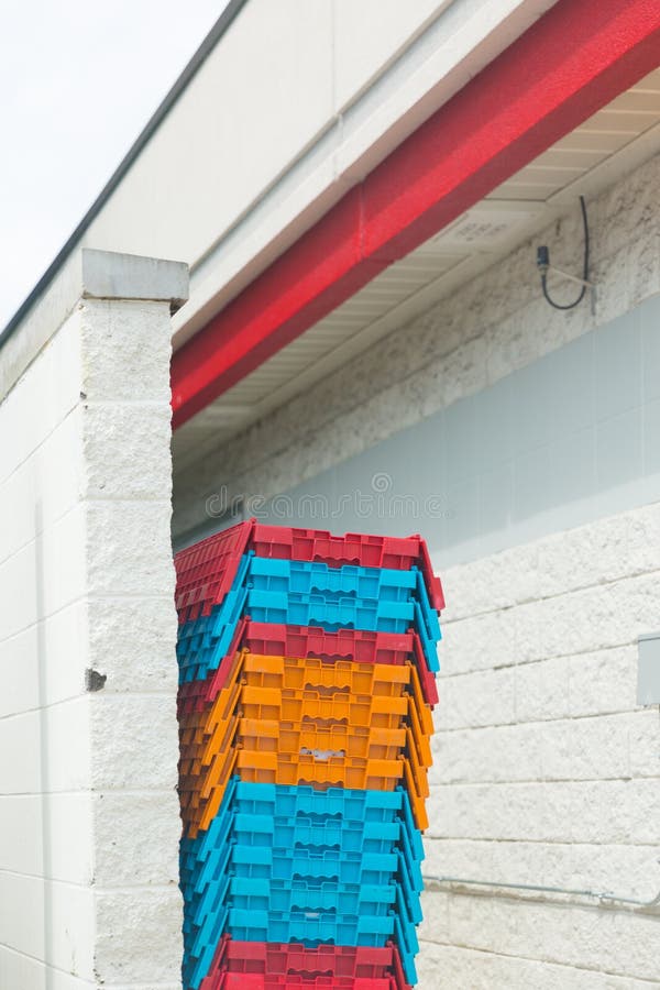 Color Plastic Boxes Placed on the Wall Stock Photo - Image of wall ...