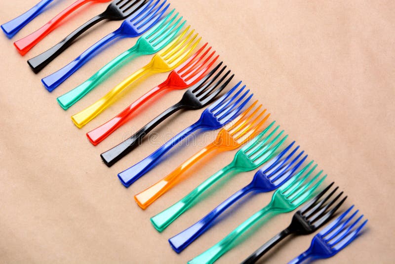 Color Plastic Forks on Paper Background Stock Image - Image of ...