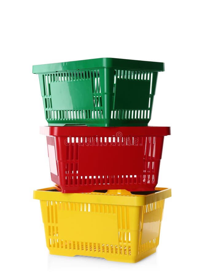 Color Plastic Shopping Baskets Isolated Stock Image - Image of design ...