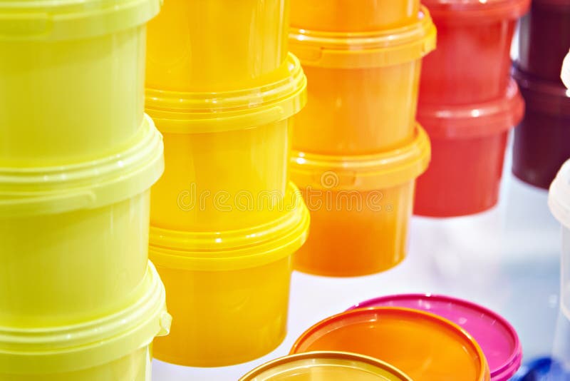 Color plastic containers stock photo. Image of orange - 120169386