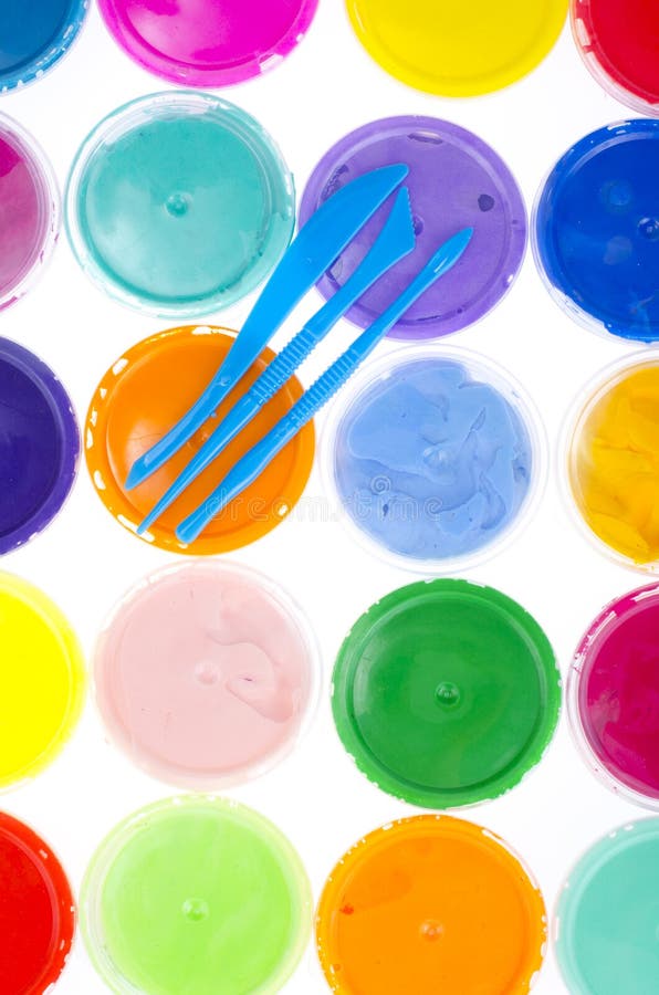 Color plasticine in jars stock photo. Image of modeling - 152906688
