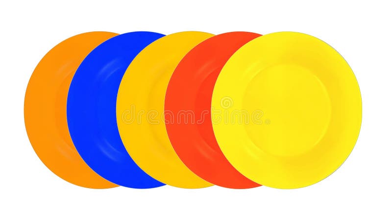 Color Plates Isolated on White Stock Photo - Image of dishware, orange ...