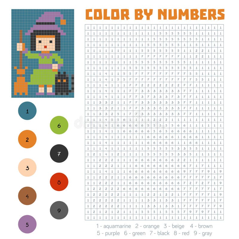 Color por el número, bruja ilustración del vector. Ilustración de ...