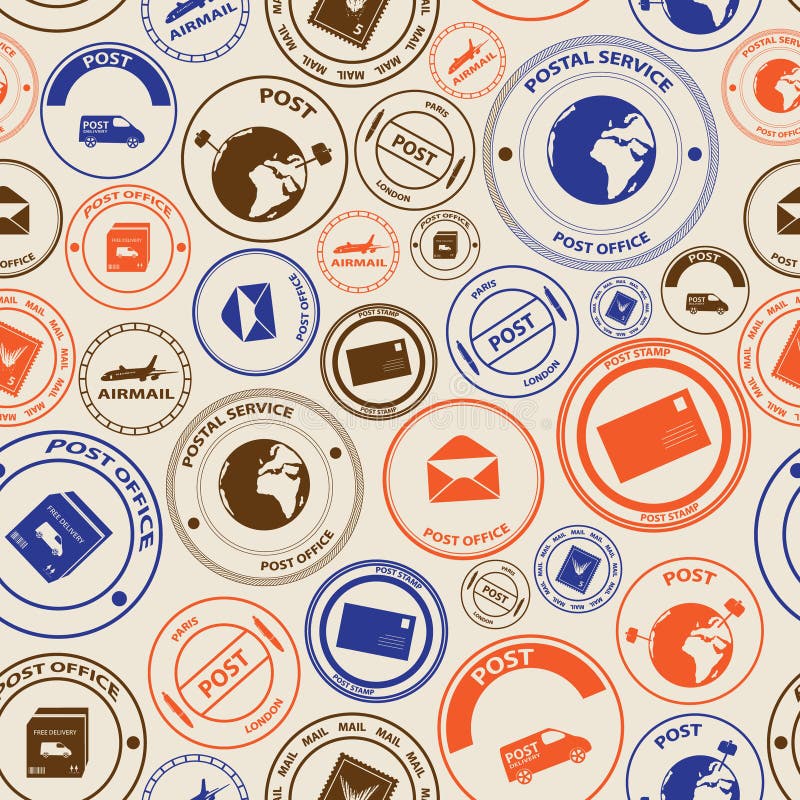 Seamless Mail Pattern Cute Post Background With Letters, Camera, Fruits ...