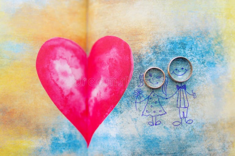 Color Post it Note with Wedding Rings and Heart Stock Photo - Image of ...