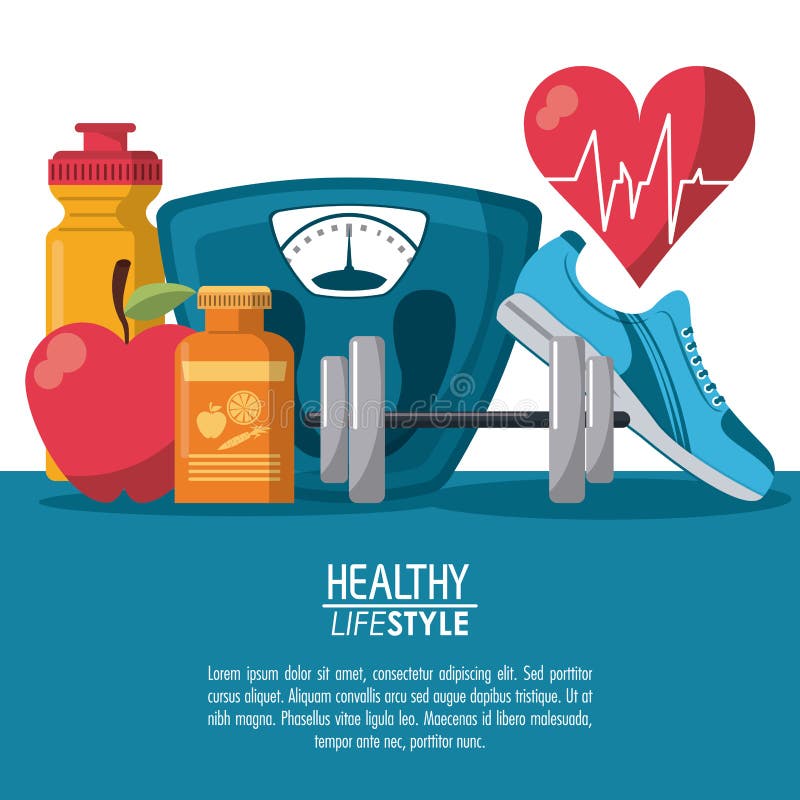 Color Poster Elements Sport Healthy Lifestyle With Heartbeat Rhythm