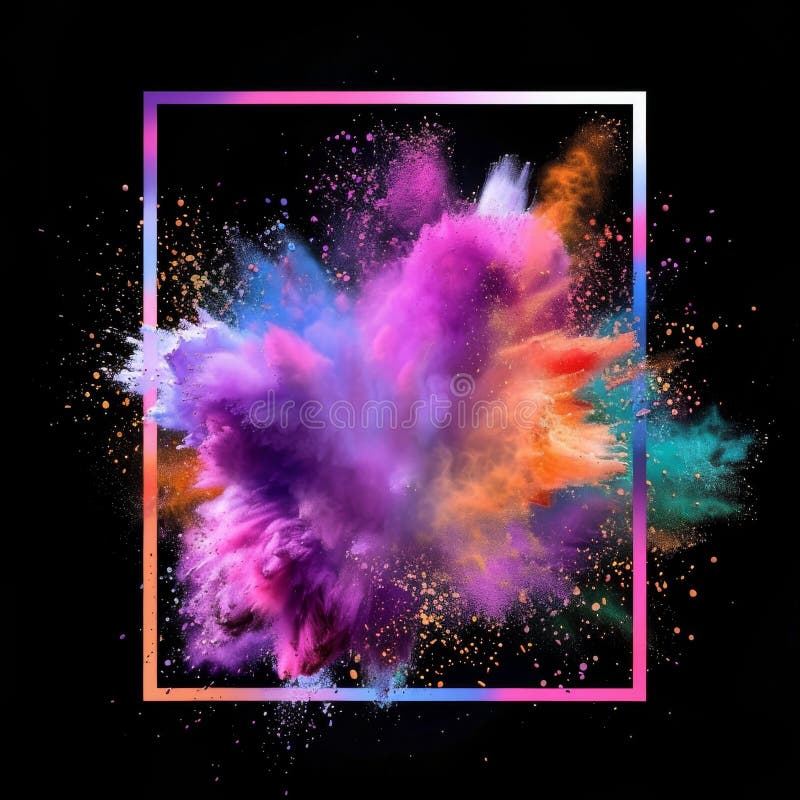 Color Powder Burst Frame, Colored Splash, Colorful Explosion and Frame ...