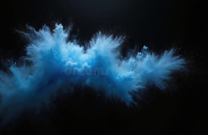 Color Powder Bursts on a Black Background. Cloud of Blue Color Dust ...
